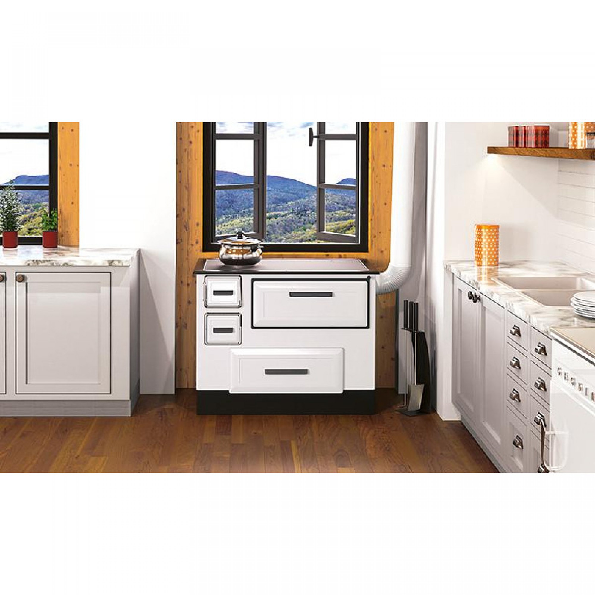 ᐉ Wood cooker stove Alfa Plam Alfa 55 Termo White-Right, 5kW – Top Prices | BalkanEnergy.CO.UK