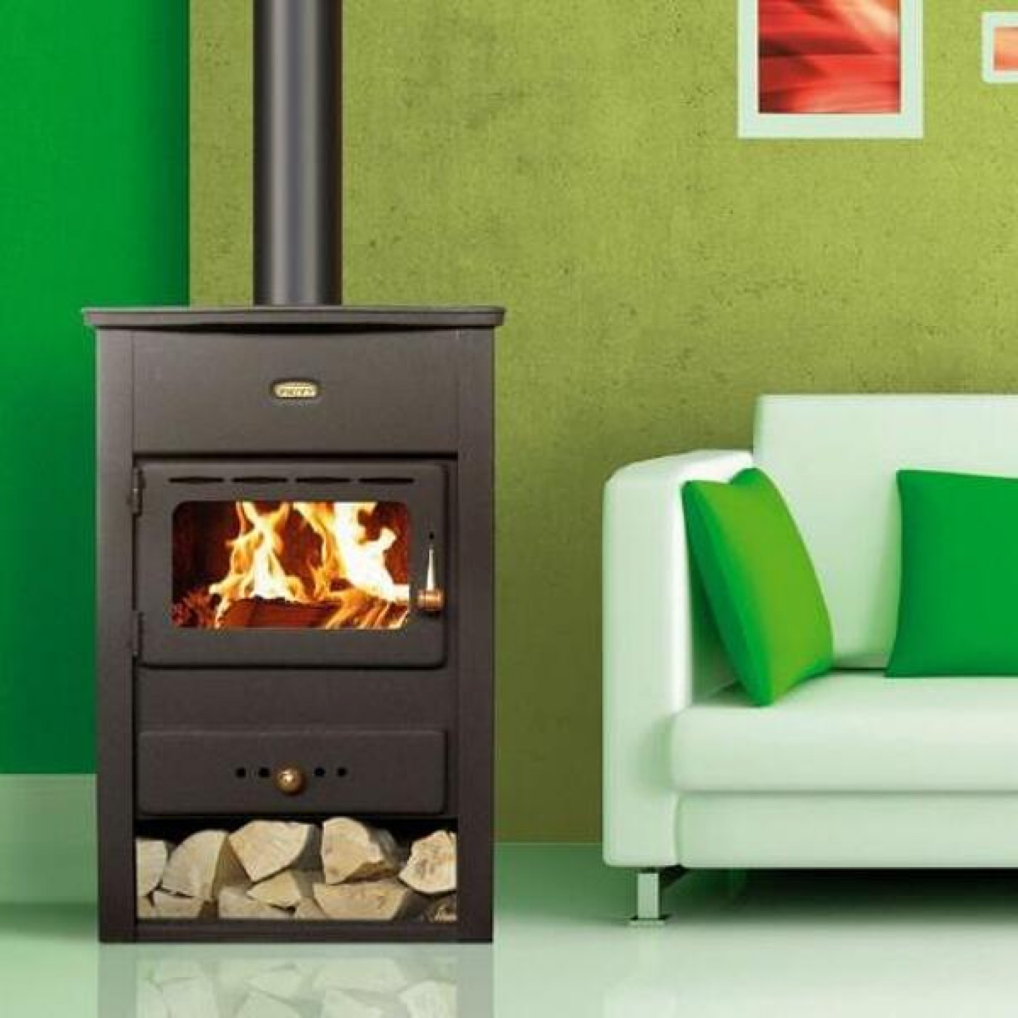 ᐉ Wood burning stove with back boiler and cast iron top Prity K1 CP W8, 7kW – Top Prices ...