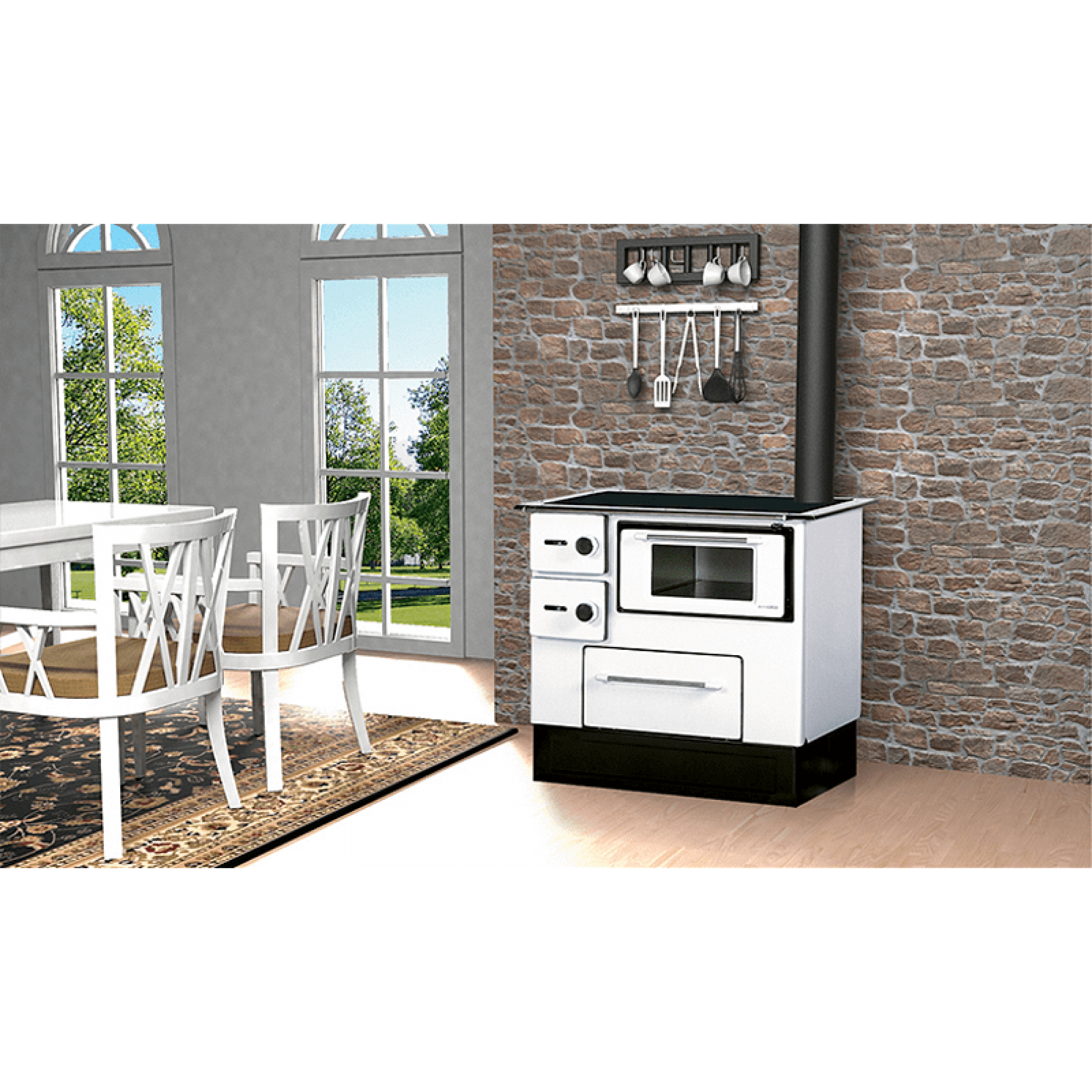 ᐉ Wood cooker stove Alfa Plam Regular 46 White Right, 5kW – Top Prices | BalkanEnergy.CO.UK