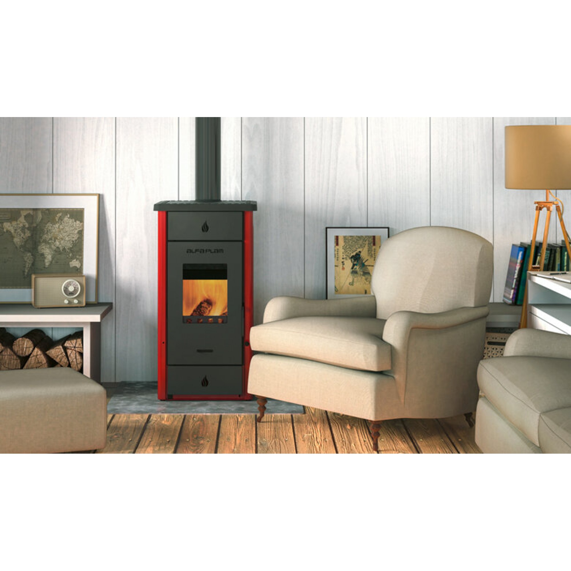 ᐉ Wood burning stove Alfa Plam Elita 3 7kW Red, Log – Top Prices | BalkanEnergy.CO.UK