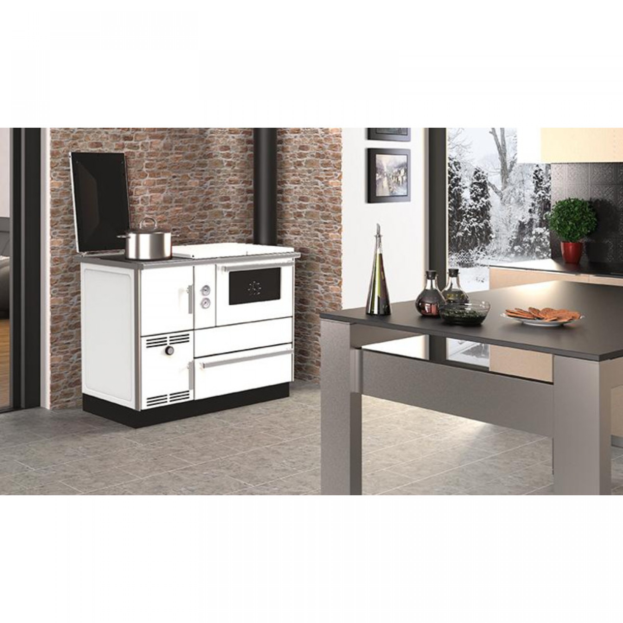 Wood cooker stove with back boiler Alfa Plam Alfa Term 35 White-Right ...