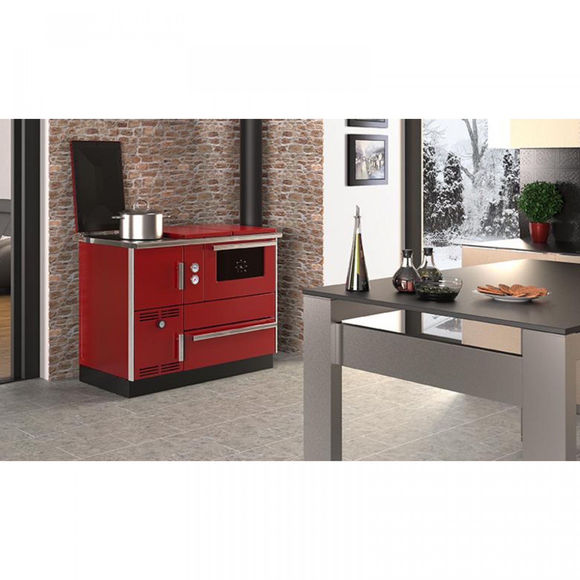 Wood cooker stove with back boiler Alfa Plam Alfa Term 35 Red Right ...
