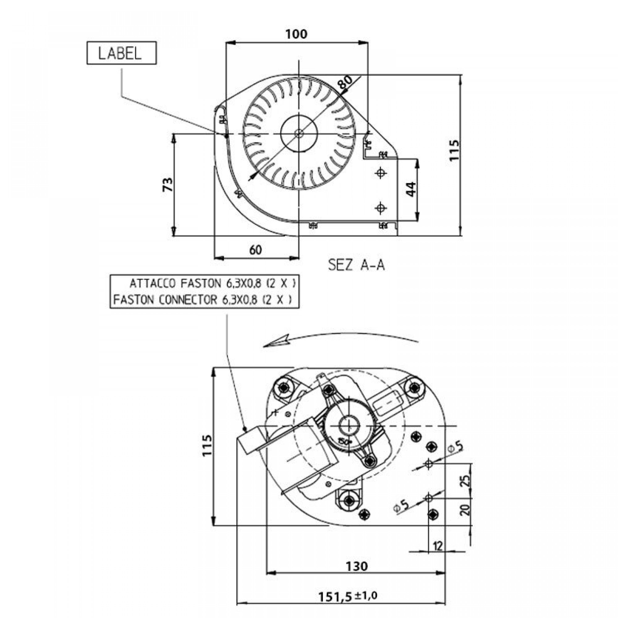 Tangential fan for pellet stoves Eva Calor, Prisma and others, with Ø80 ...
