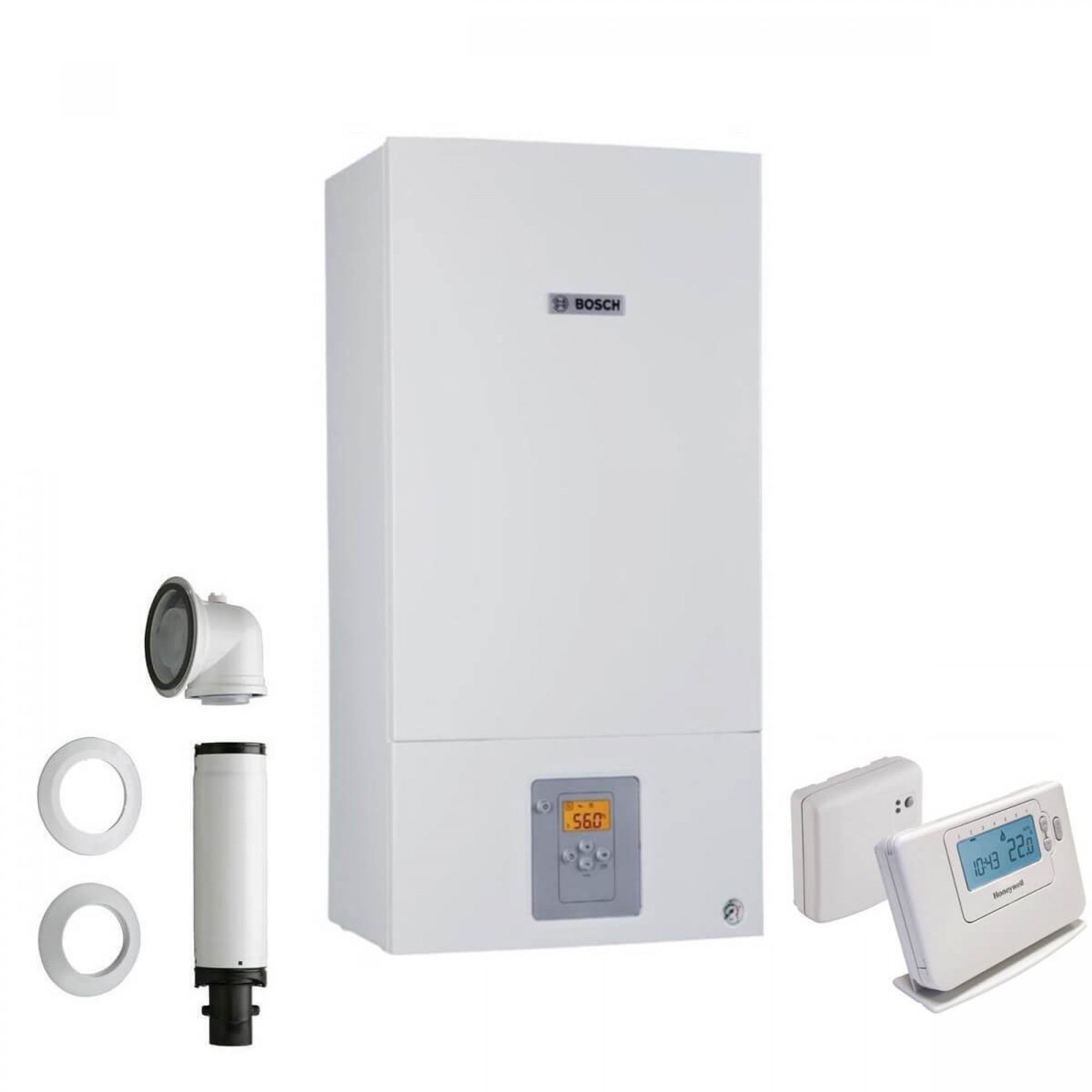 Combi Boiler Bosch Condens Gas 2500W + Flue kit + Wireless thermostat ...