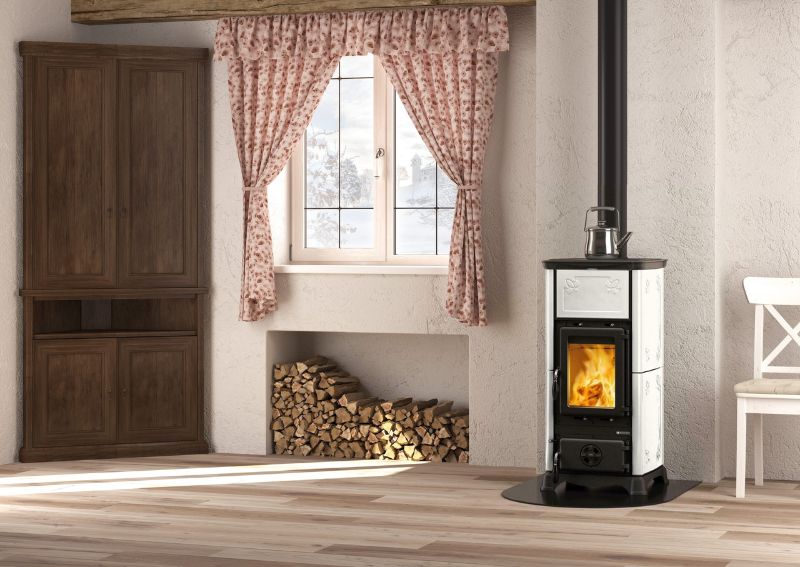 Italian wood burning stove with cooktop La Nordica Emiliana, white, 6 ...